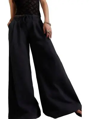 Free People Wide Leg Drawstring Pants - Washed Black
