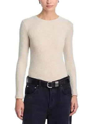 PERFECTWHITETEE Jolie Ribbed Long Sleeve Tee - Oatmeal