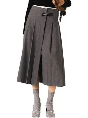 Maje Pleated Midi Skirt - Grey