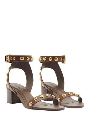Farm Rio Leather Studded Block Heel Sandals - Walnut
