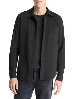 Vince Solid Button Front Knit Shirt - Black