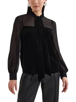 PHASE EIGHT Raye Velvet Bow Neck Blouse - Black