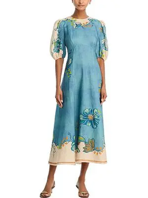 ALEMAIS Luda Midi Linen Dress - Blue