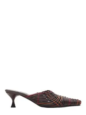 Burberry Check Woven Leather Cameo Mules - Mahogany Red