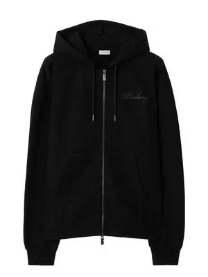 Burberry Cursive Logo Cotton Zip Hoodie - Black