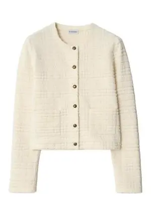 Burberry Wool Blend Check Jacket - Ecru White