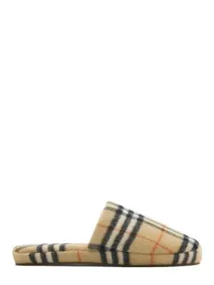 Burberry Check Wool Blend Slippers - Sand Beige