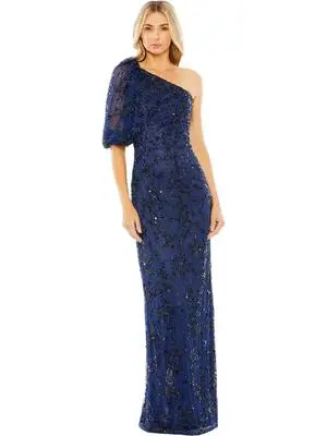 Mac Duggal Embellished One-shoulder Column Gown - Midnight