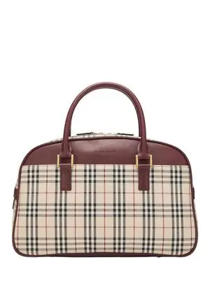 Burberry Check Jacquard Canvas Bowler Bag - Burgundy