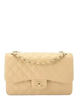 Chanel Quilted Caviar Flap Bag - Beige