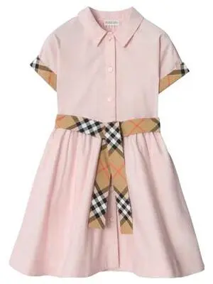 Burberry Check Trim Cotton Shirt Dress - Ice Pink