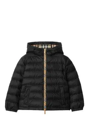 Burberry Checker-tape Nylon Hooded Puffer Jacket - Black