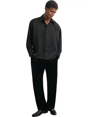 REISS Vantige Satin Long-sleeve Shirt Black
