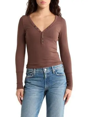 PACSUN Payton V-Neck Henley Brown
