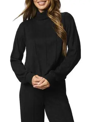 Splendid Cable Lounge Turtleneck Top - Black