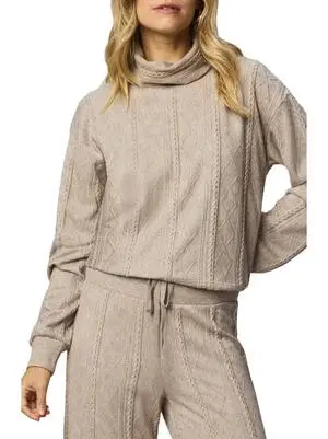 Splendid Cable Lounge Turtleneck Top Cappuccino Heather Beige