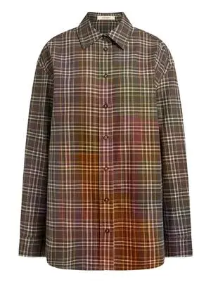 12 STOREEZ Checked Flannel Shirt - Brown