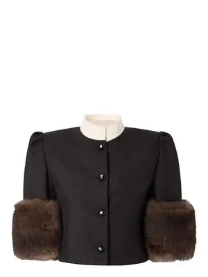 Valentino Garavani Cropped Shearling-trimmed Silk Jacket - Black