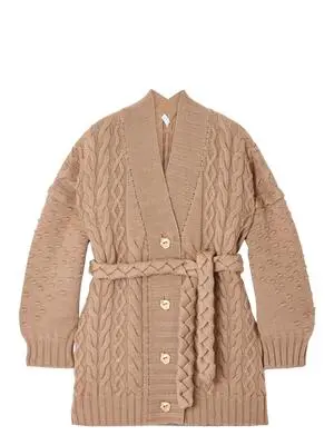 VIOLANTE NESSI VIOLANTE NESSI Tracey Belted Wool Cardigan Beige