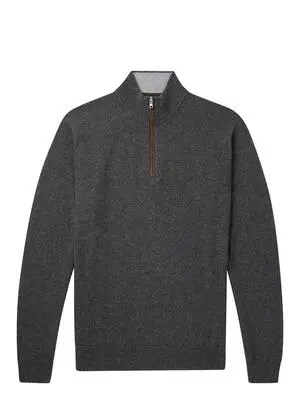 PETER MILLAR Suede-Trimmed Cashmere Flex Half-Zip Sweater