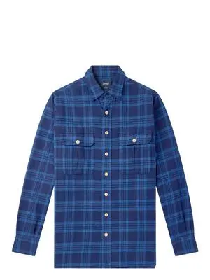 DRAKE'S Checked Cotton-flannel Shirt - Blue