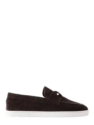 CHRISTIAN LOUBOUTIN Chambeliboat Embellished Suede Loafers - Brown