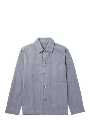 Frescobol Carioca Belford Herringbone Cotton And Cashmere-blend Jacket - Blue
