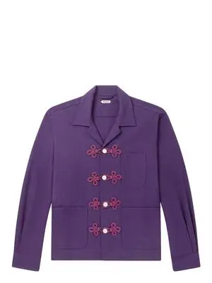 BODE Astor Trillium Camp-collar Embroidered Wool Shirt - Purple