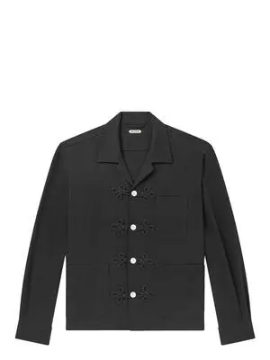 BODE Astor Trillium Camp-collar Embroidered Wool Shirt - Black