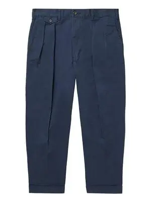 BEAMS Tapered Cropped Cotton-blend Twill Trousers - Blue