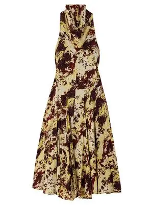 Proenza Schouler Adelide Draped Paneled Printed Crepe Midi Dress - Brown