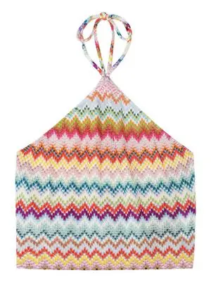 Missoni Mare Cropped Striped Metallic Crochet-knit Halterneck Top - Multi