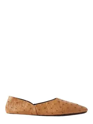 Khaite Jane Ostrich Leather Flats Brown