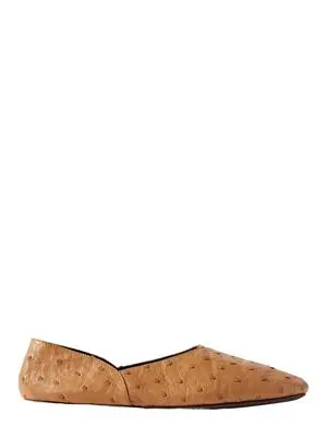 Khaite Jane Ostrich Leather Flats Camel
