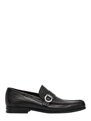 FERRAGAMO Grained Leather Moc-Toe Loafers Black