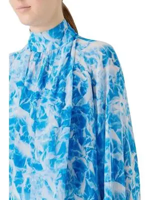 Akris Printed Tie-neck Silk Blouse - Twilight-e