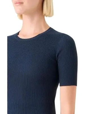 Akris Cotton Silk Ribbed Short-sleeve Sweater - Navy
