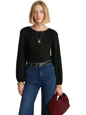 Madewell Smocked Boatneck Top - Jet Black