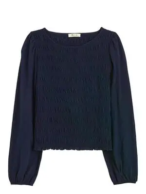 Madewell Smocked Boatneck Top - Midnight Navy