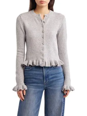 Mango Fleur Ruffle Cardigan - Medium Heather Grey