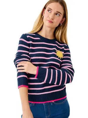 LILLY PULITZER Jovienne Pullover Sweater Low Tide Navy Shine Bright Stripe