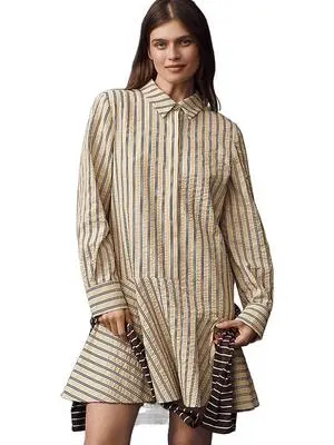English Factory Long-sleeve Shirt Mini Dress - Neutral Pattern