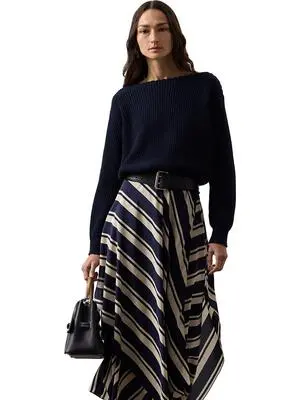 Ralph Lauren Striped Crepe De Chine Skirt - Icon Navy/ivory