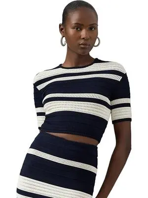 RALPH LAUREN Striped Textured Cropped Sweater