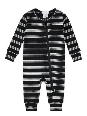 PETIT LEM Stripe Fitted One-piece Zip Pajamas - Black
