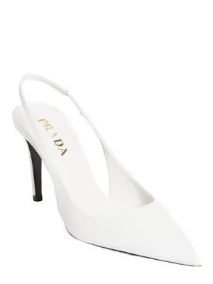 Prada Saffiano Leather Slingback Pump - Bianco
