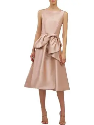 KAY UNGER Lillian Metallic Bow Detail Cocktail Midi Dress - Gold