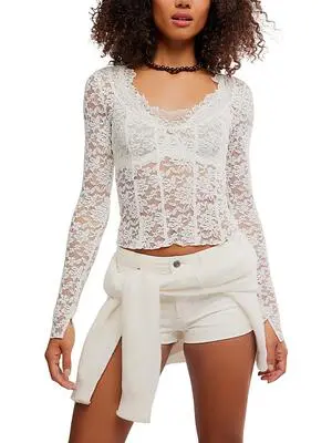 Free People Sheer Floral Top - White