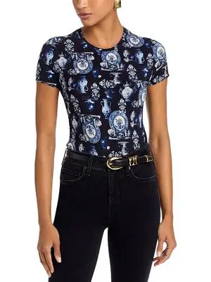 L'Agence Ressi Porcelain Print Tee - Black/blue Porcelain