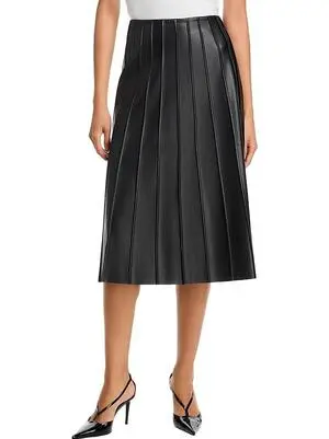 SIONI Faux Leather Piped Skirt - Black